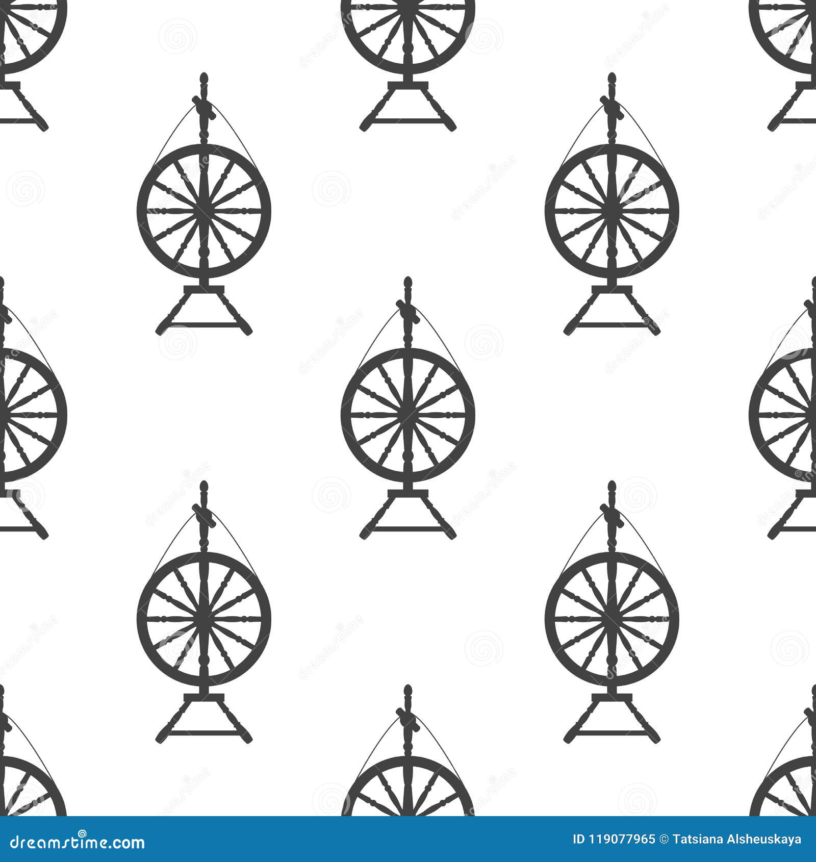An Old Spinning Wheel in the Style of Flat Design. Seamless Pattern ...