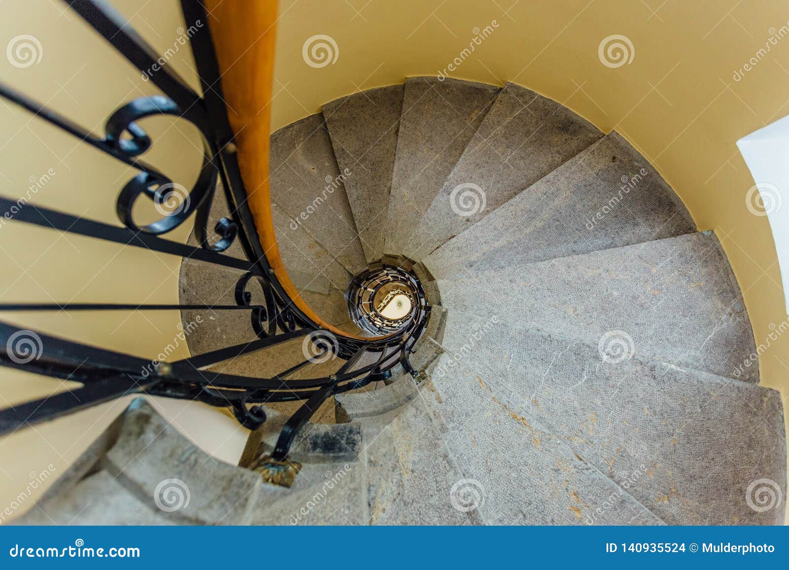 Old Spiral Metal Staircase Inside Tower, Bottom View Stock Photo ...