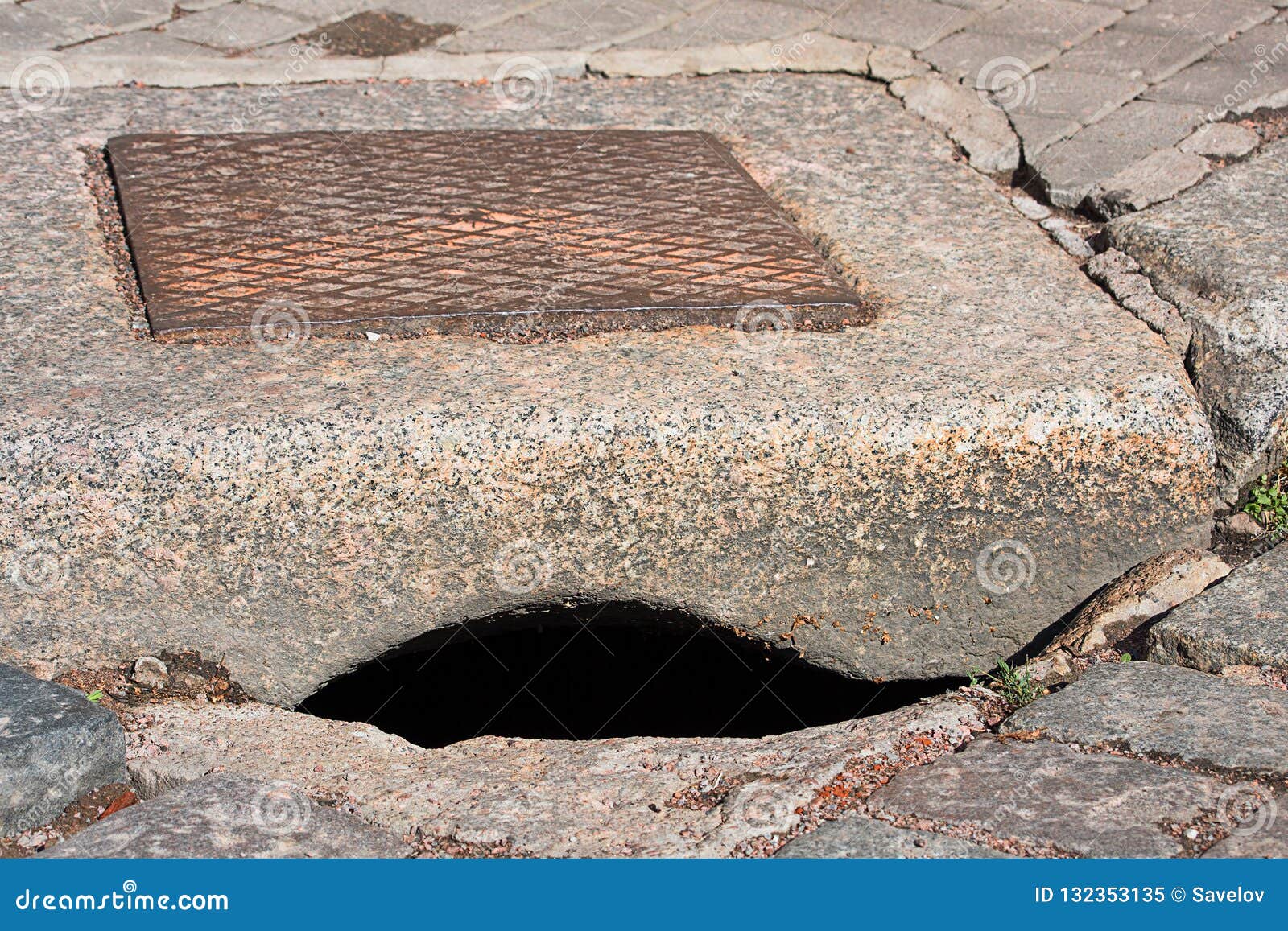 Old Manhole with Drain Hole Stock Image - Image of sewage, grid: 132353135