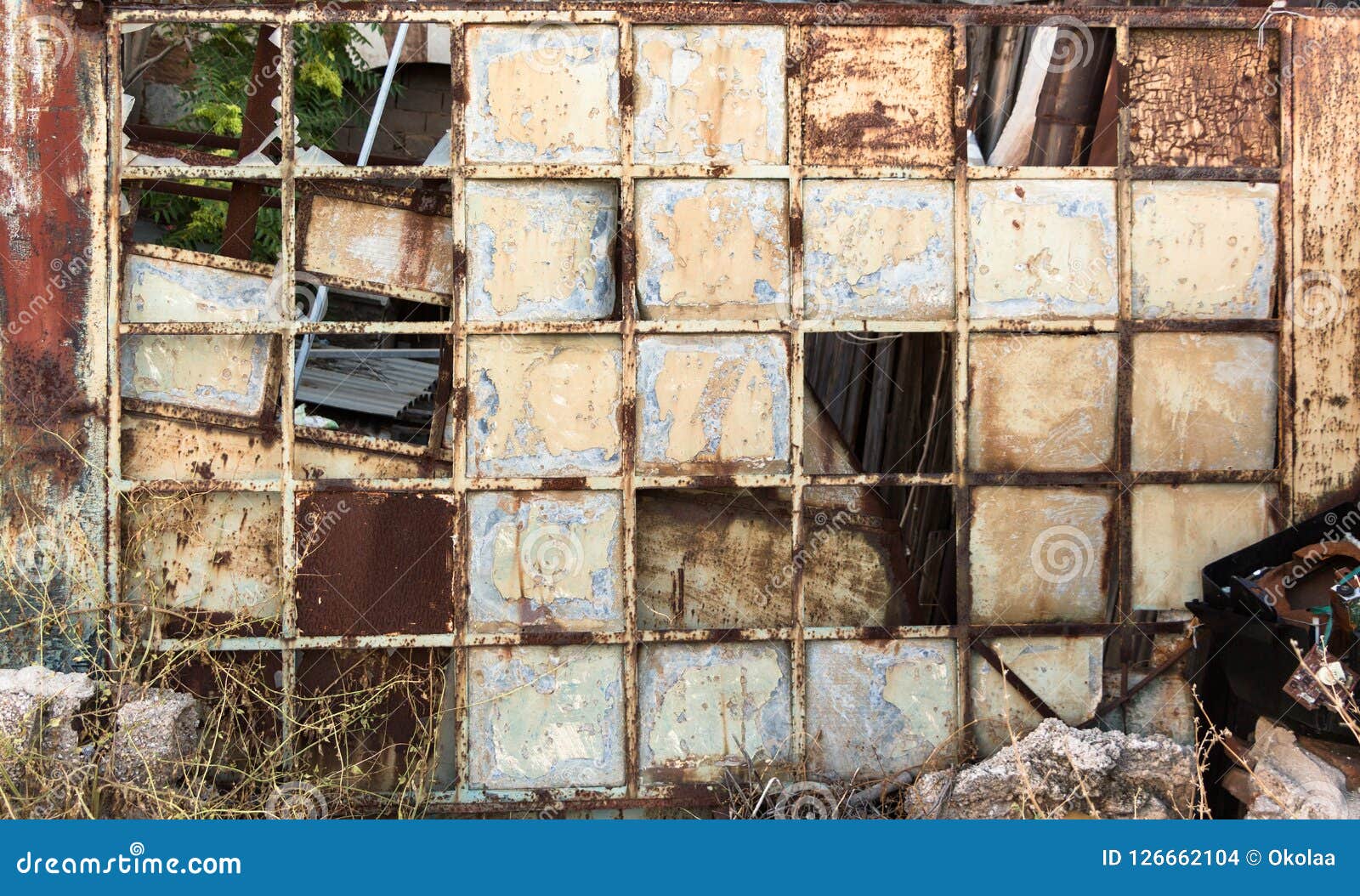 Old Squared Broken Metal Glass Painted Window. Stock Photo - Image of ...