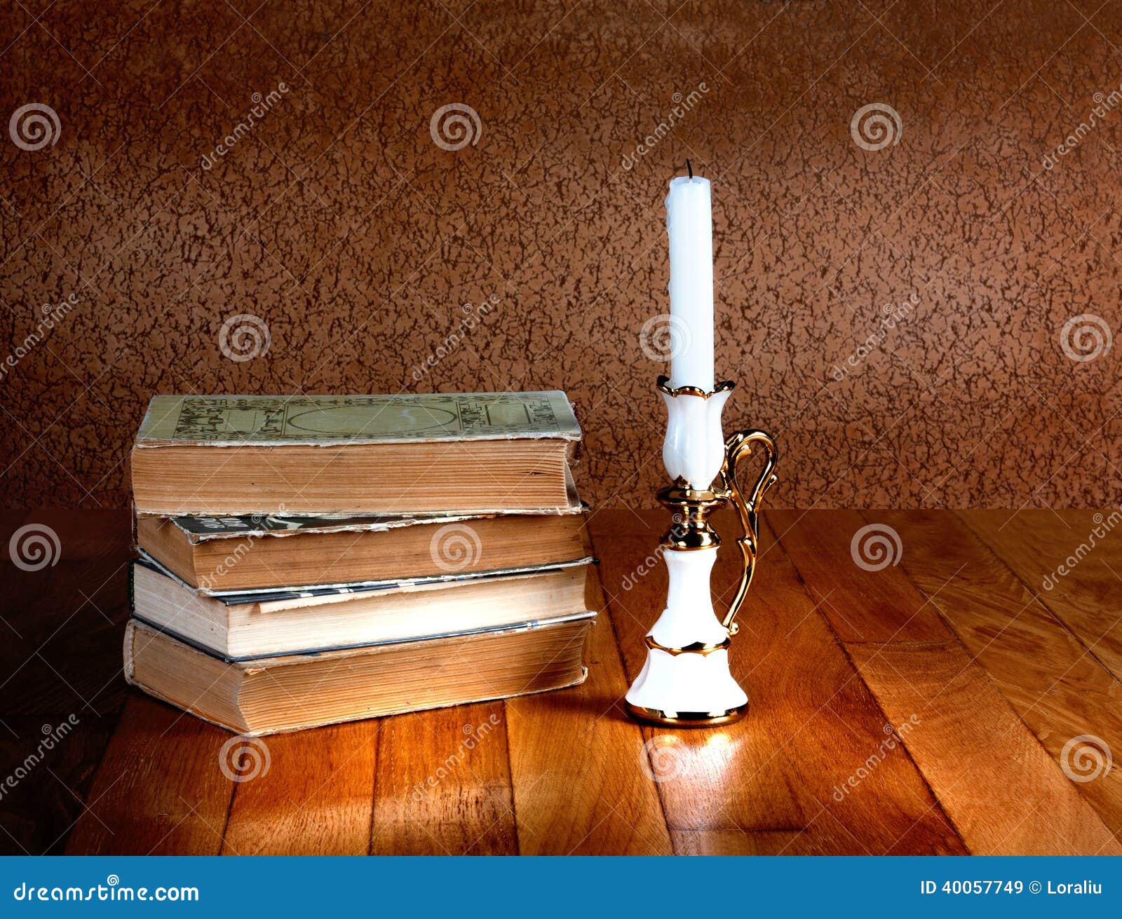 Old Stack of Books with Candlestick Stock Image - Image of open, light ...