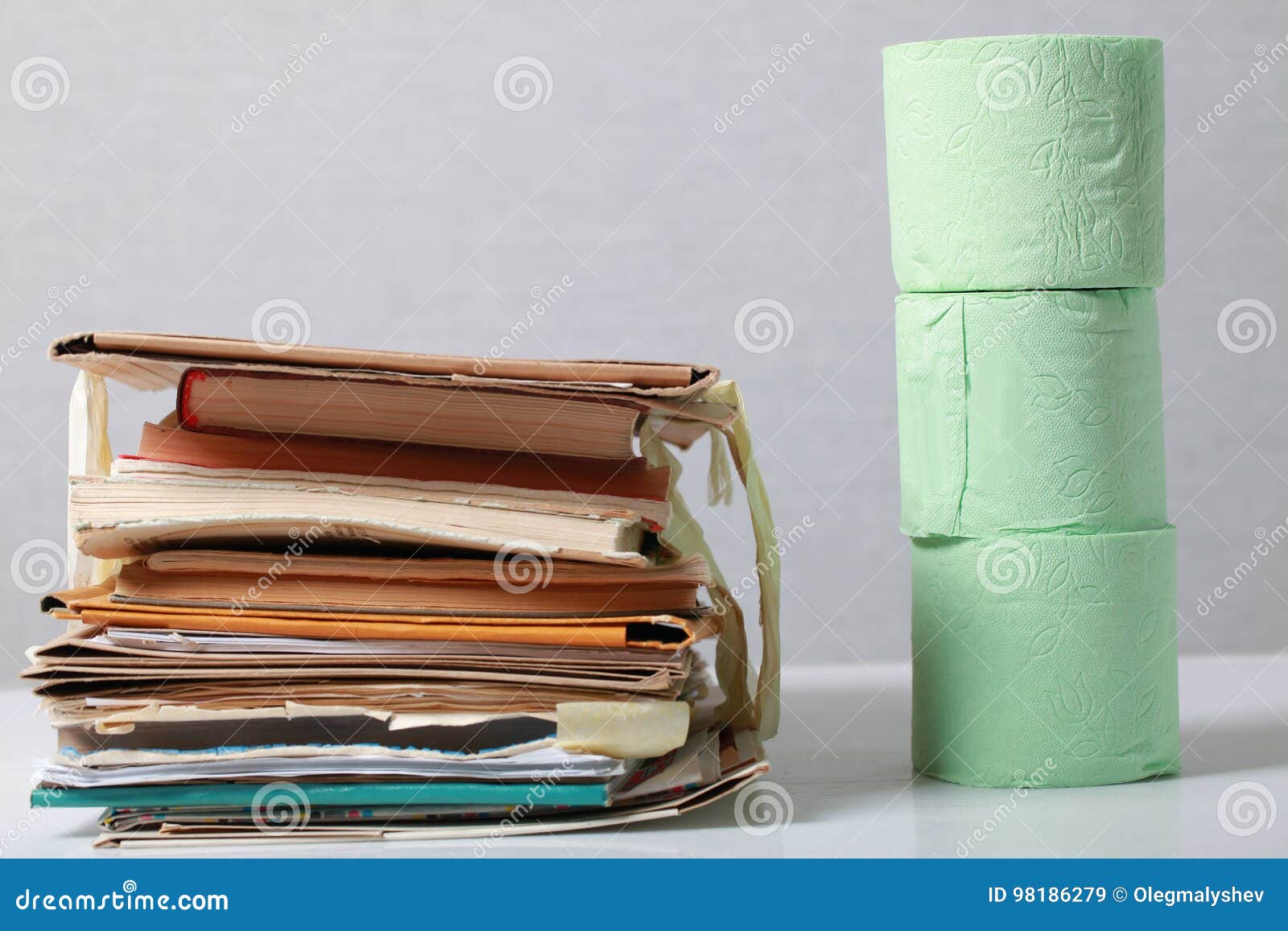 Old Stack of Waste Paper and a Roll of Toilet Paper Stock Image - Image ...