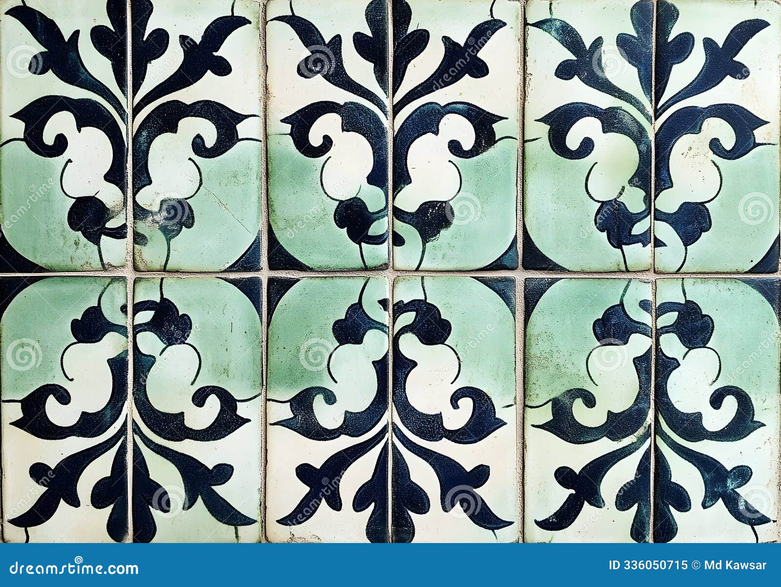 Vintage Green & Blue Floral Tile Pattern Stock Illustration ...