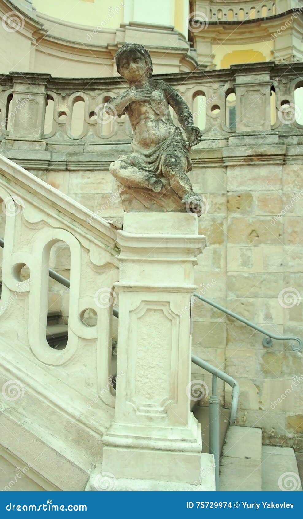 Old Staircase Balusters with a Statue Stock Photo - Image of ...