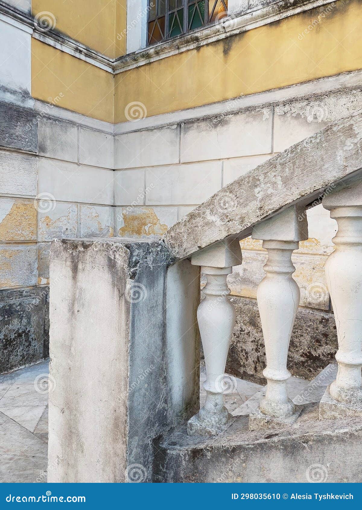 Old Staircase with a Column. Empty Space for a Pedestal. Stock Photo ...