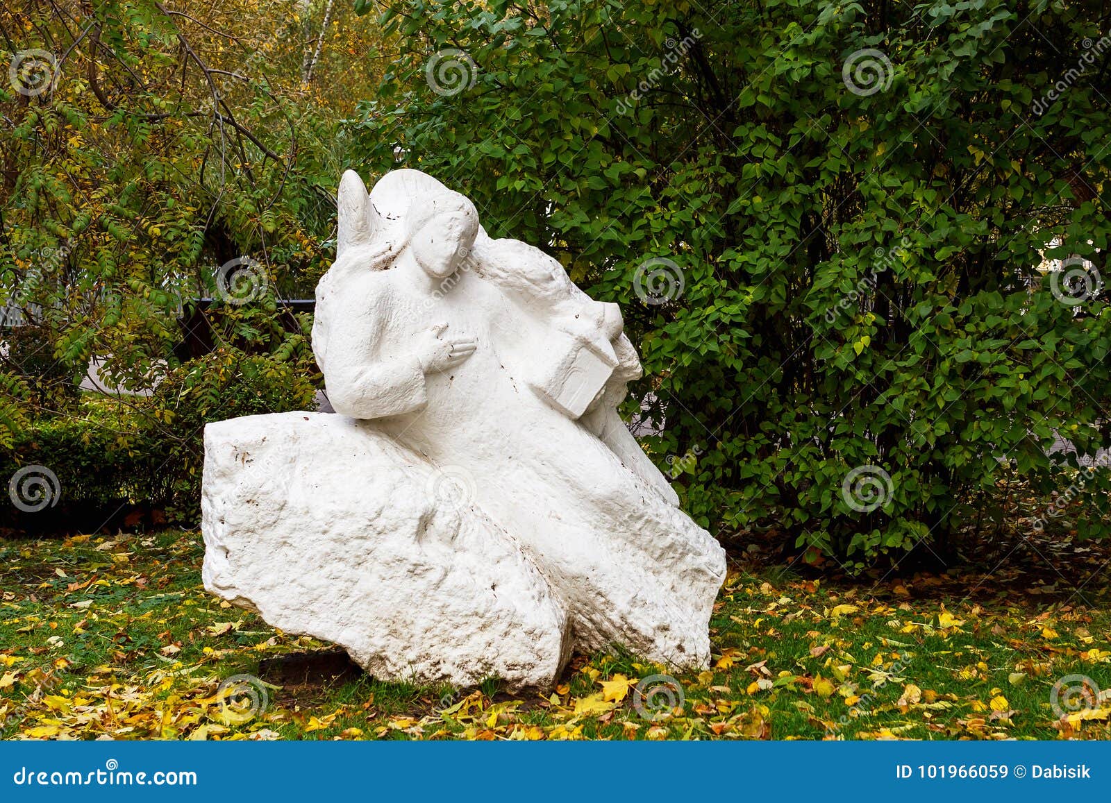 Old Statue of Angel in Autumn Forest Stock Image - Image of mourning ...