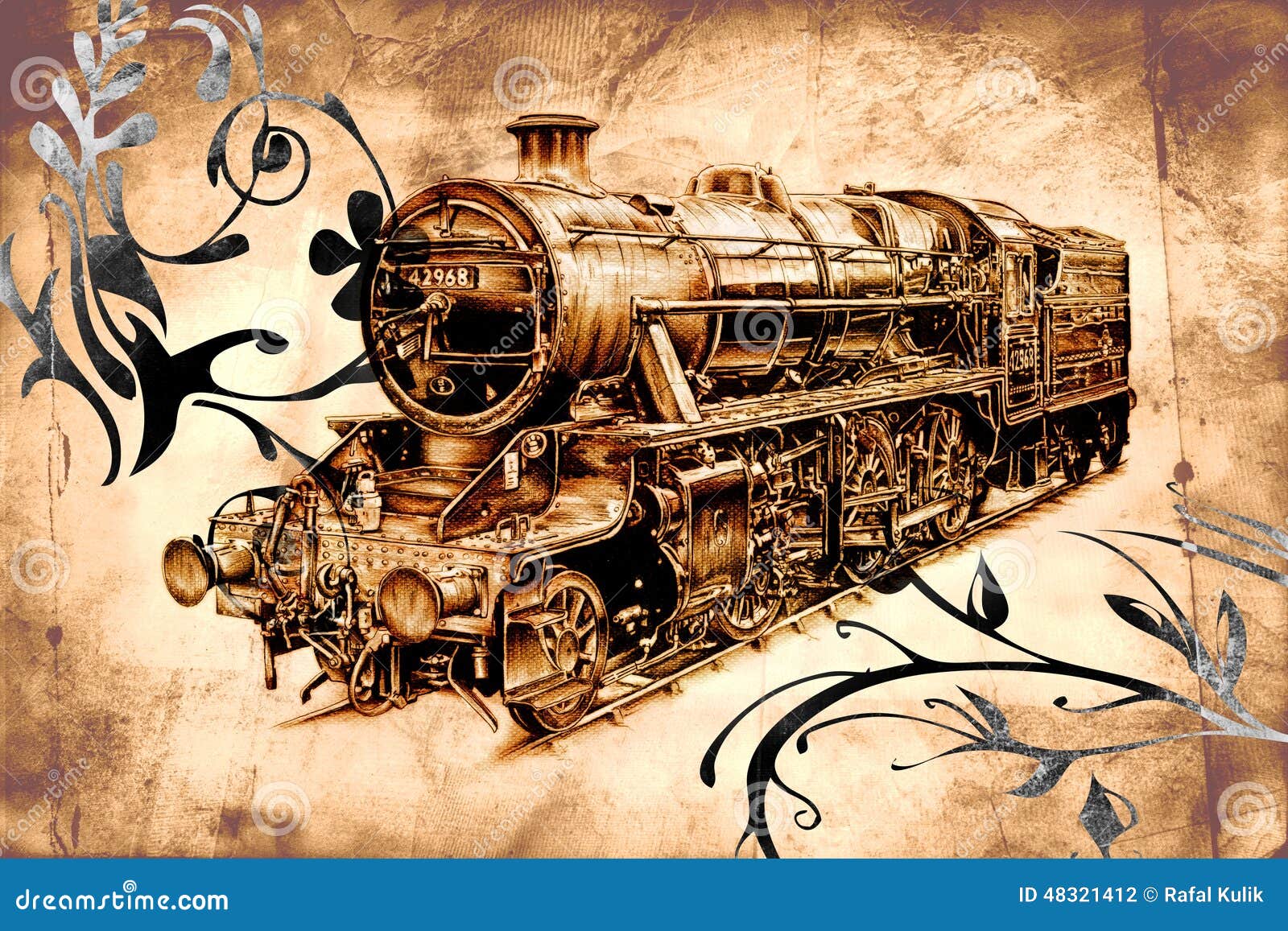 Old Steam Locomotive Engine Retro Vintage Stock Illustration ...