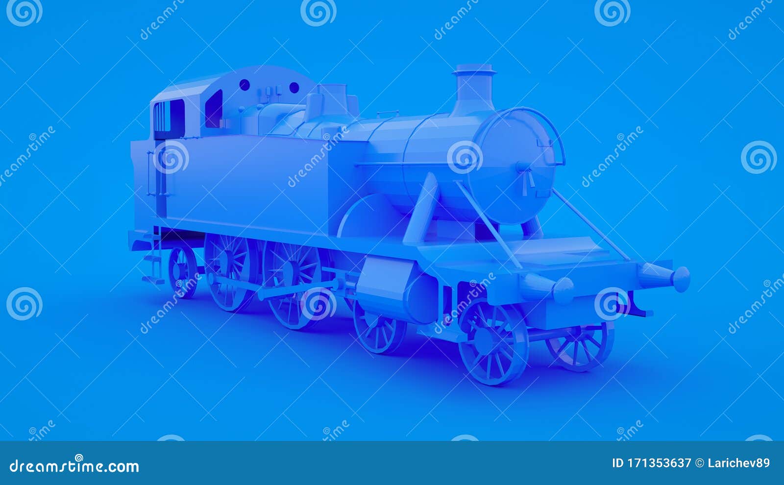 Old Steam Locomotive Isolated on Blue Background. 3d Rendering Stock ...