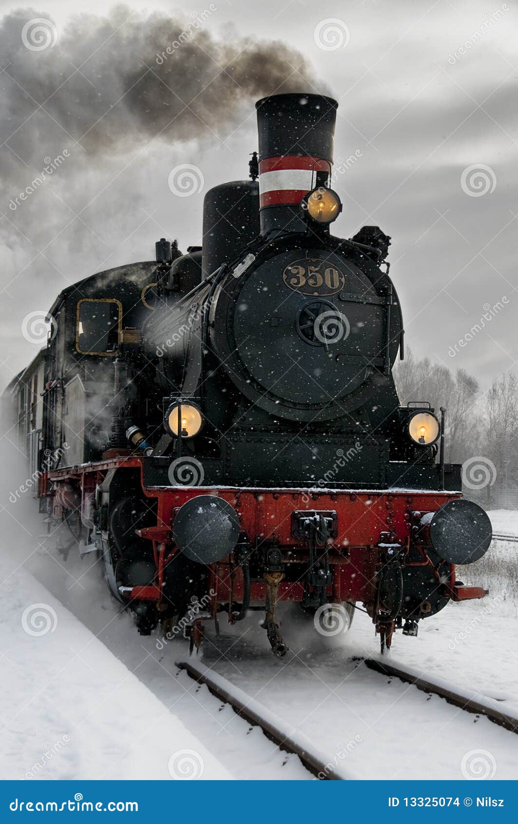 Old Steam Locomotive in the Snow Stock Photo - Image of liner, railroad ...