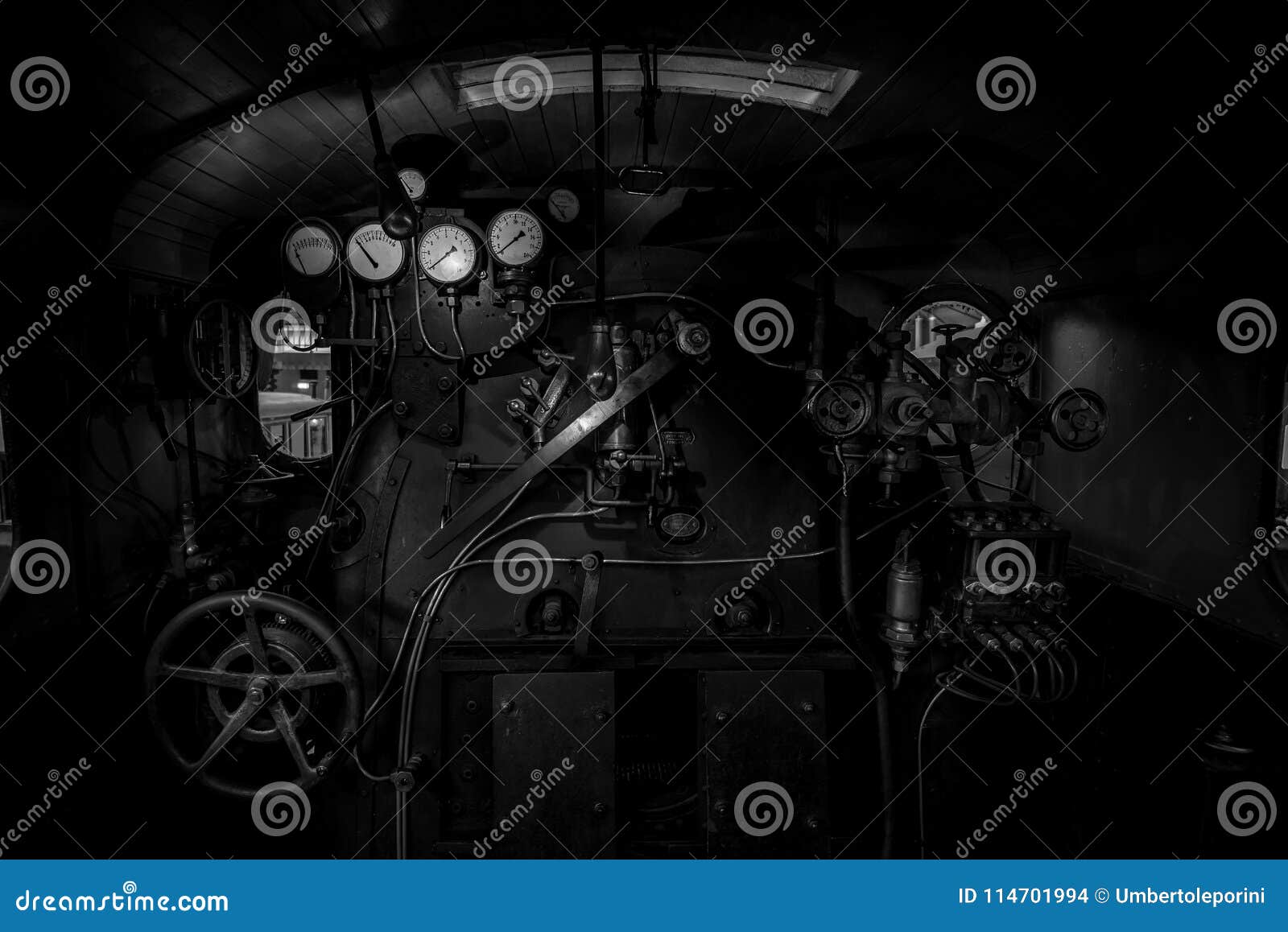 Old Steam Train Control Panel Black and White Image Stock Photo - Image ...