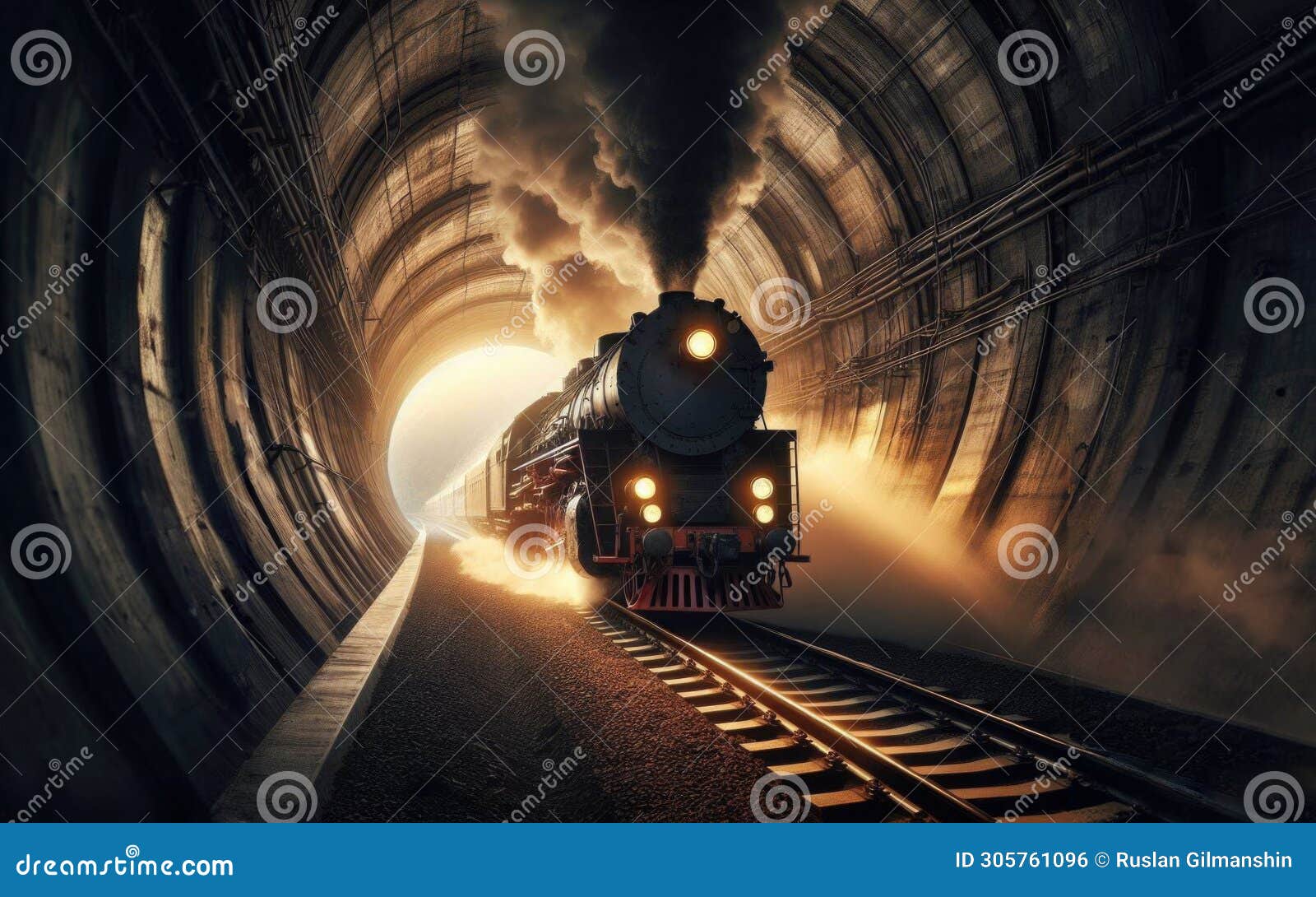 Old Steam Train Pulling into a Tunnel Belching Steam and Smoke Stock ...
