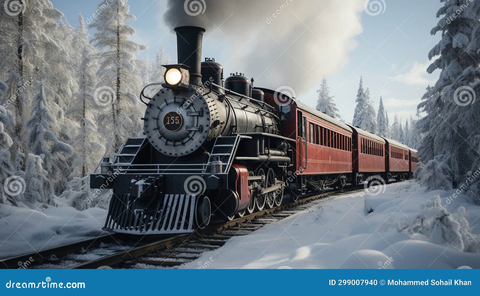 Old Steam Train Running through the Woods of Winter Snow Background ...