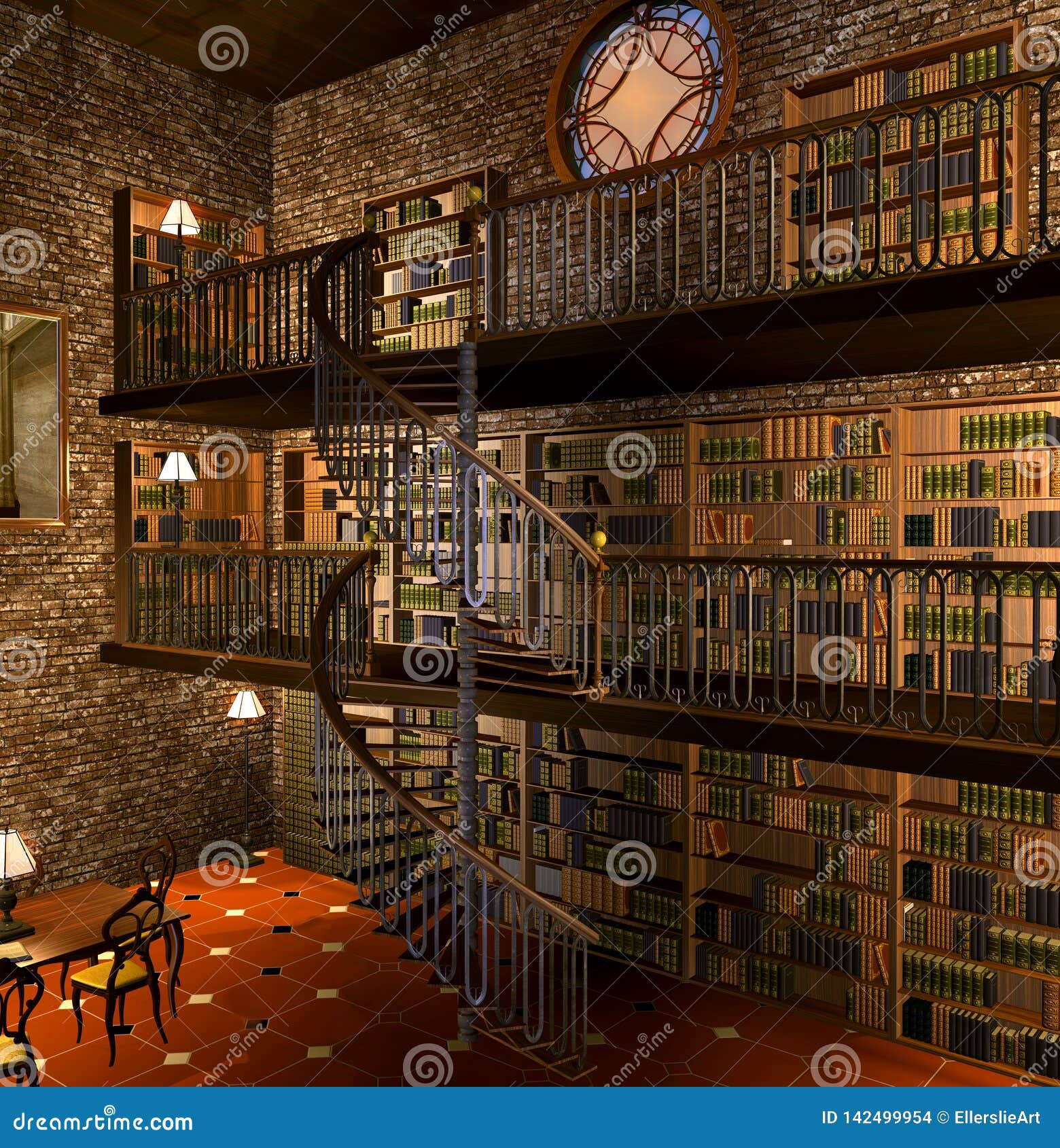 A Steampunk Library Housed Within A Colossal Airship, Its Gears ...