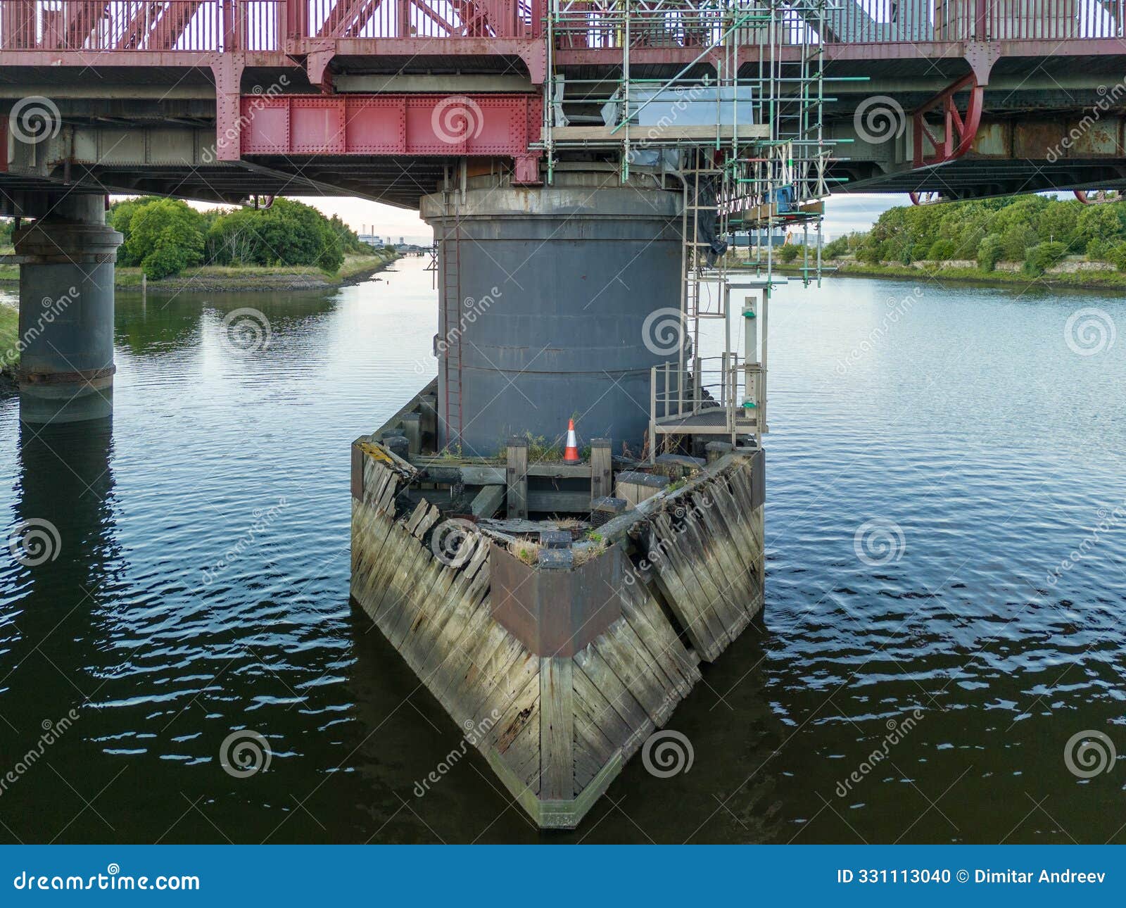 Old Steel Bridge Pier Undergoing Refurbishment Works Stock Photo ...