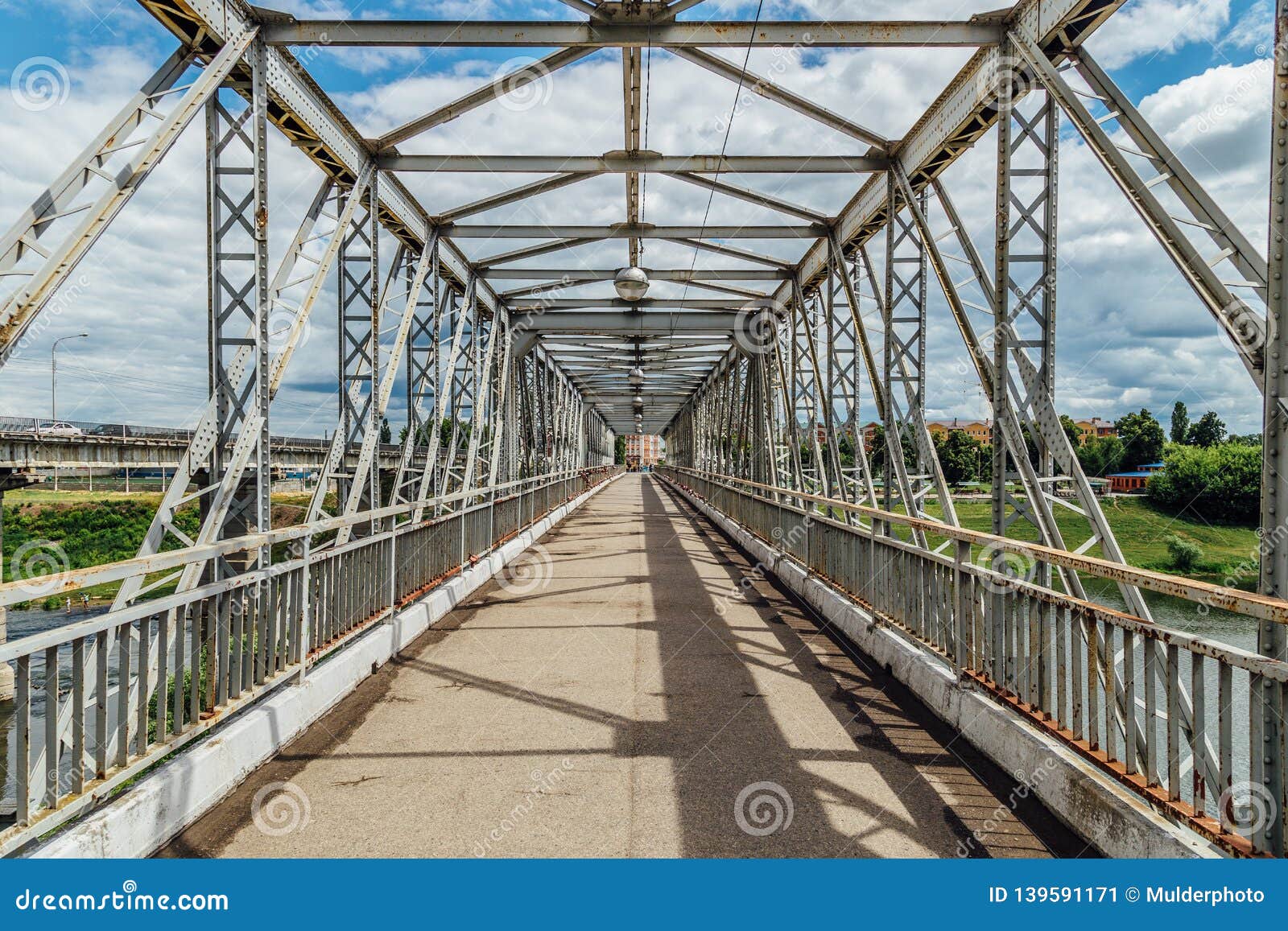 Old Steel Pedestrian Bridge, Inside View Stock Image - Image of russia ...