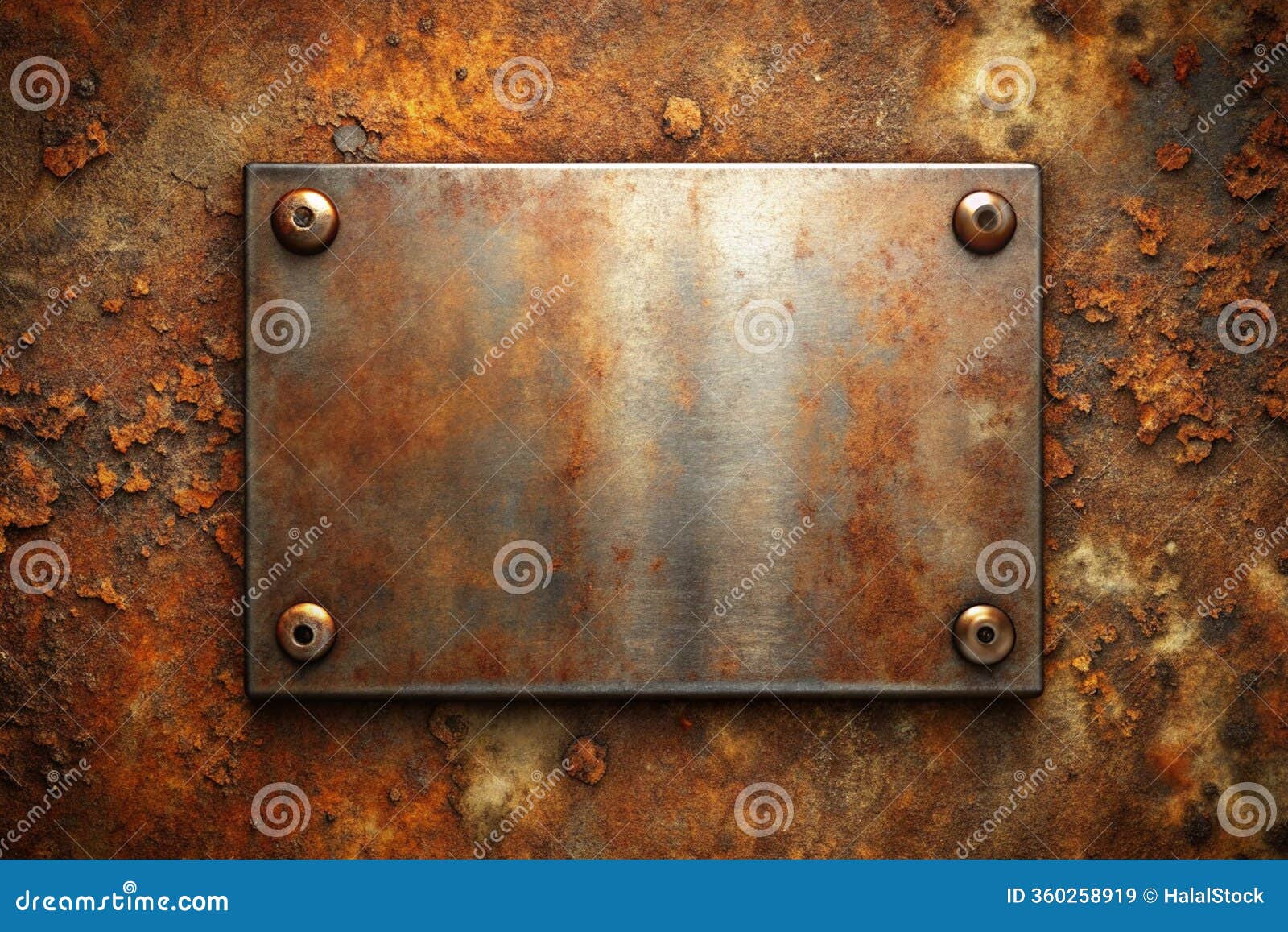 Old Steel Plaque on Rust Metal Background 3D Illustration Stock ...