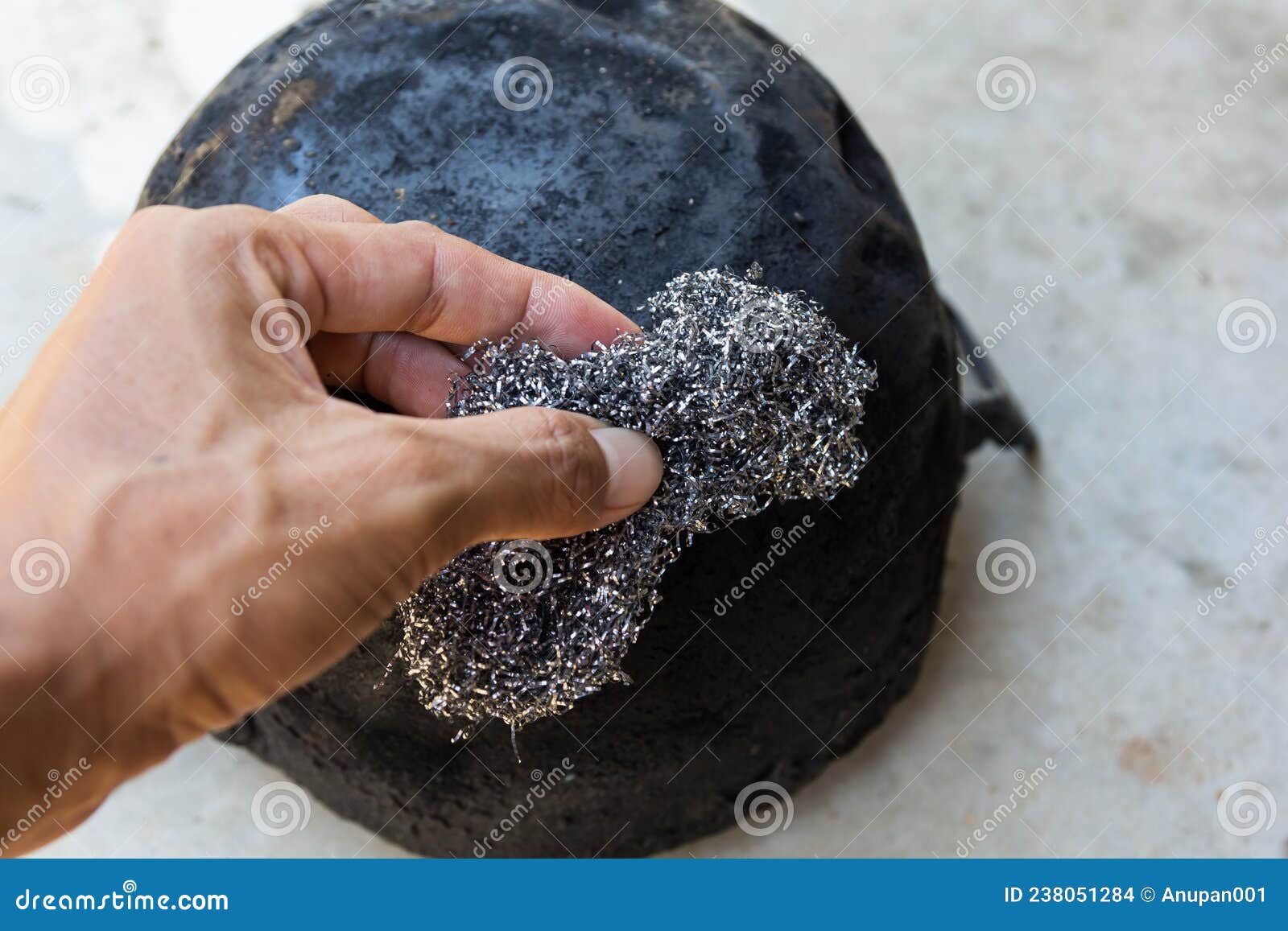 Old Steel Scouring Pad on Hand Stock Photo - Image of housework ...