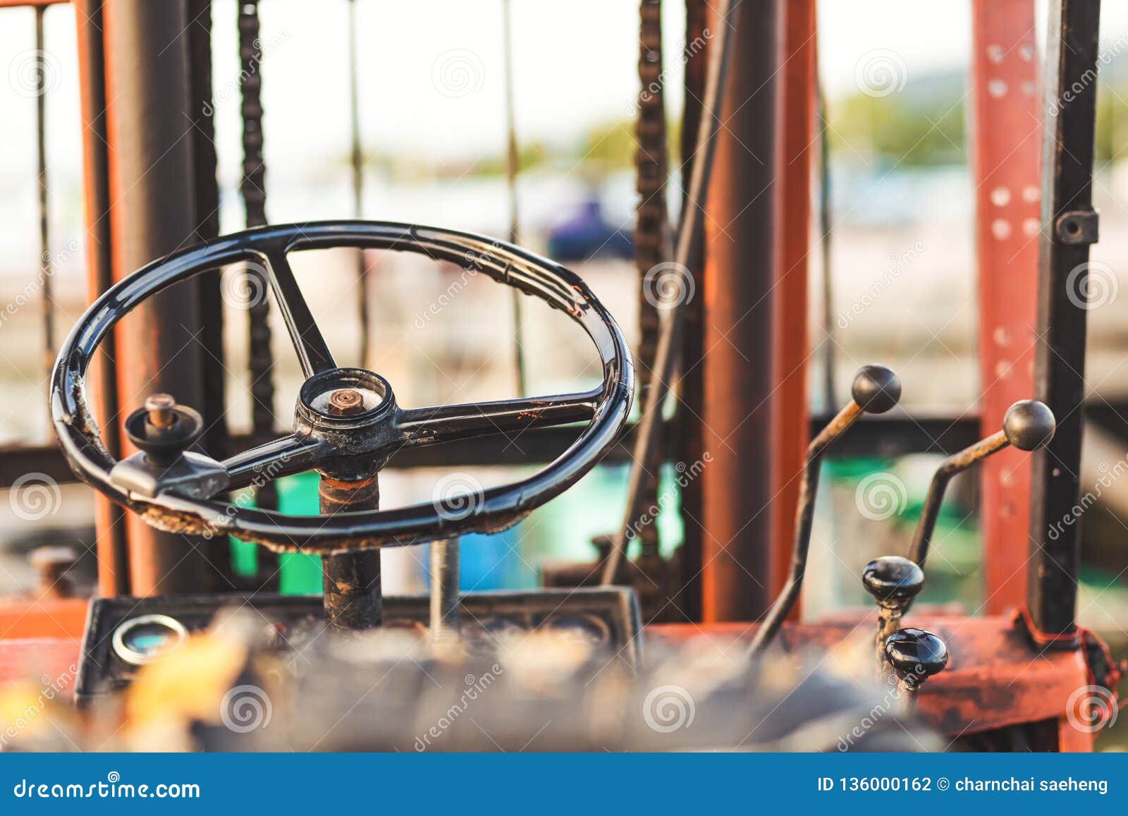 An Old Steering Wheel Forklift Transporting Stock Photo - Image of ...