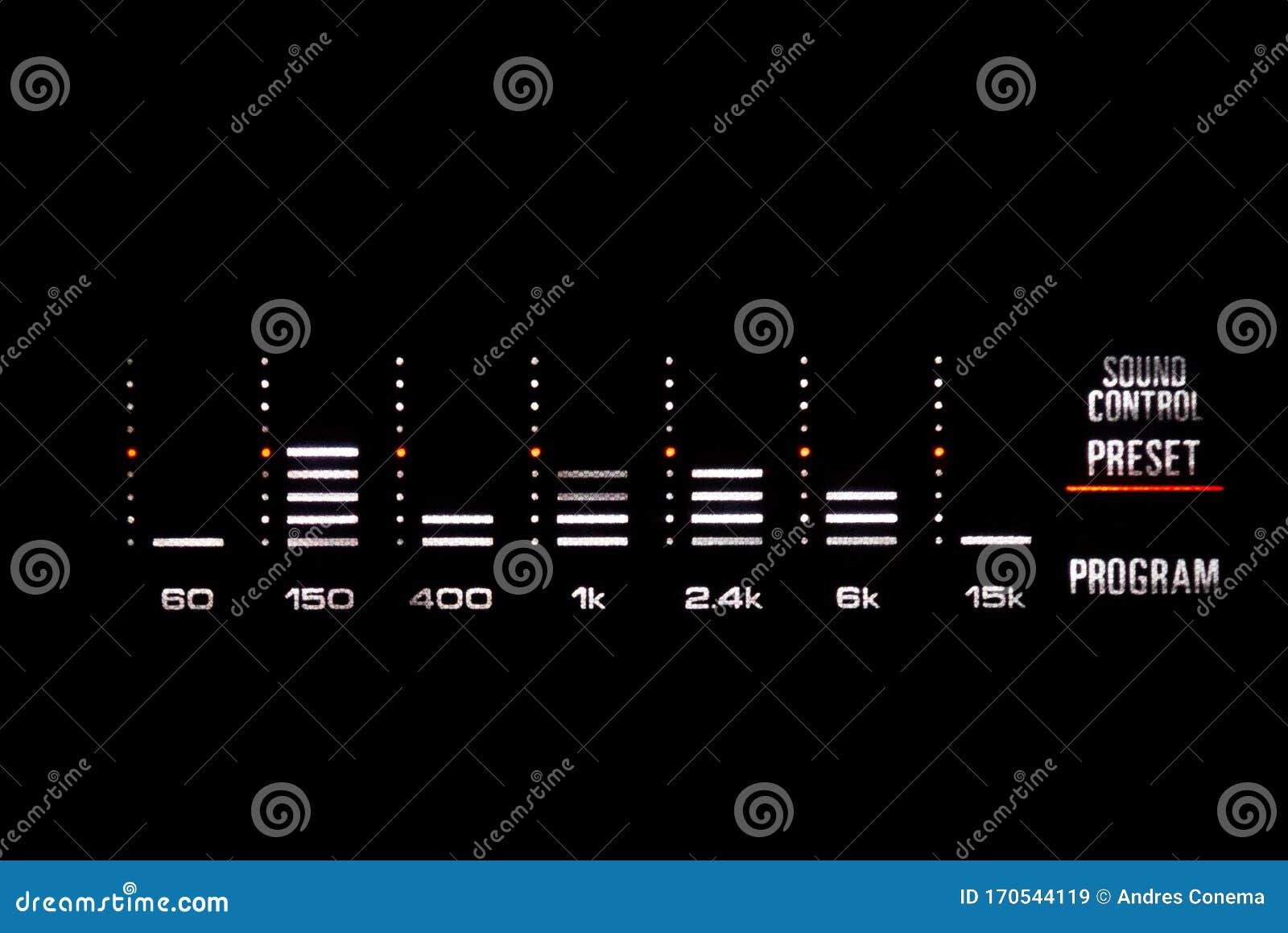Old Stereo Graphic Volume Equalizer Glowing in the Dark. Stock Image ...