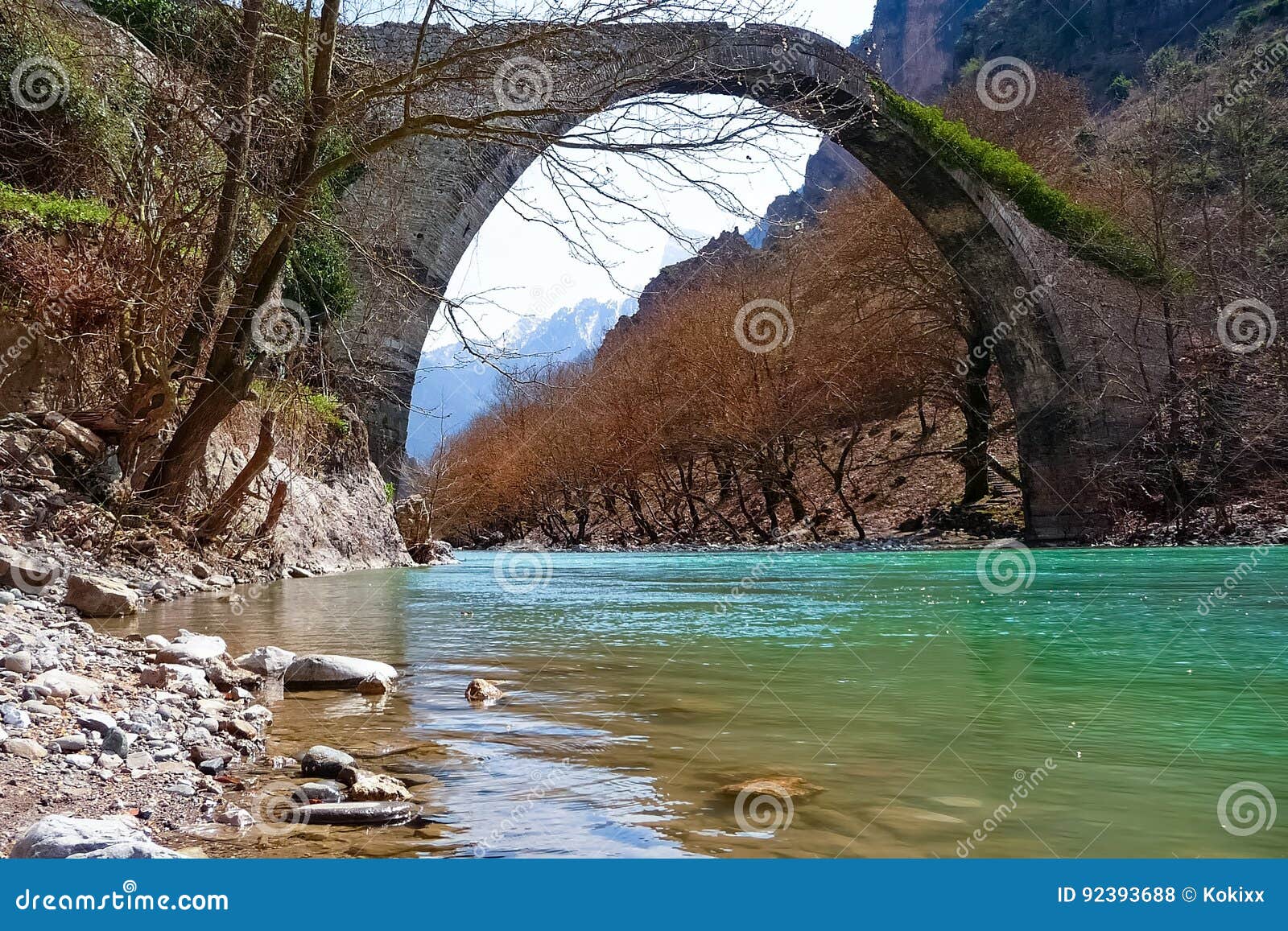 Old Stone Arch Bridge Over Aoos River, in Konitsa, Greece Stock Photo ...
