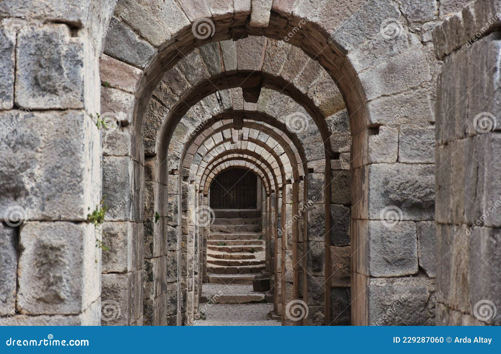 Old Stone Arch, Domed Corridors and Doors Stock Photo - Image of ...