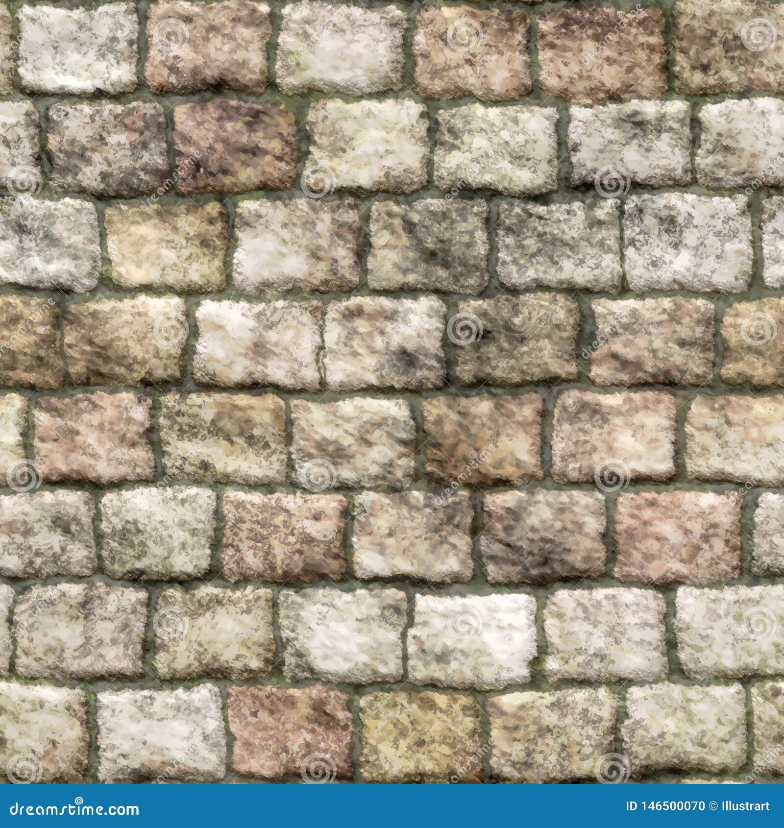 Old Stone Brick Wall with Moss Seamless Background - Vector Stock ...