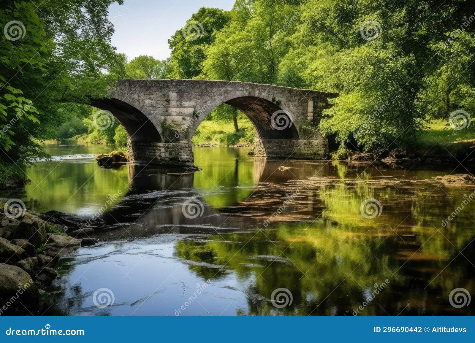 An Old Stone Bridge Crossing a Calm River Stock Photo - Image of ...