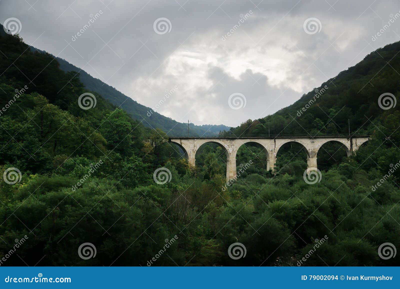 Old Stone Bridge Near Green Forest Mountains Stock Photo - Image of ...