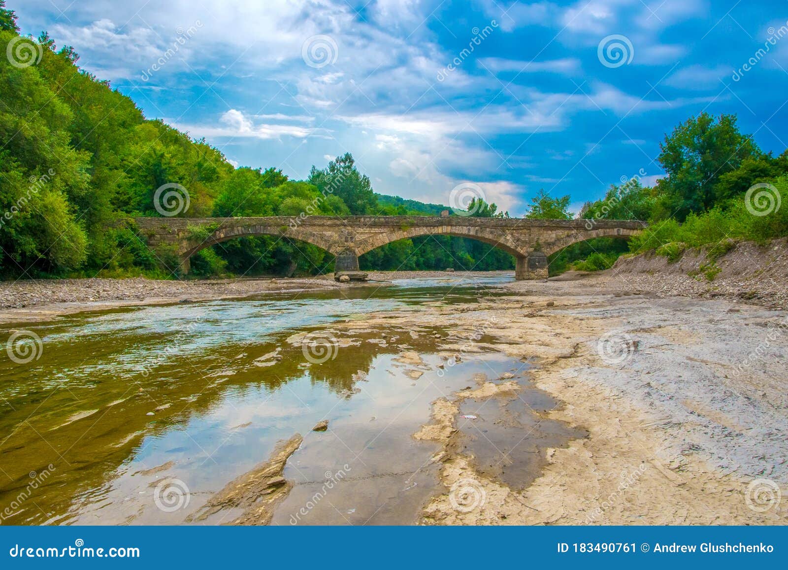 Old Stone Bridge Over Mountain River Stock Image - Image of road ...