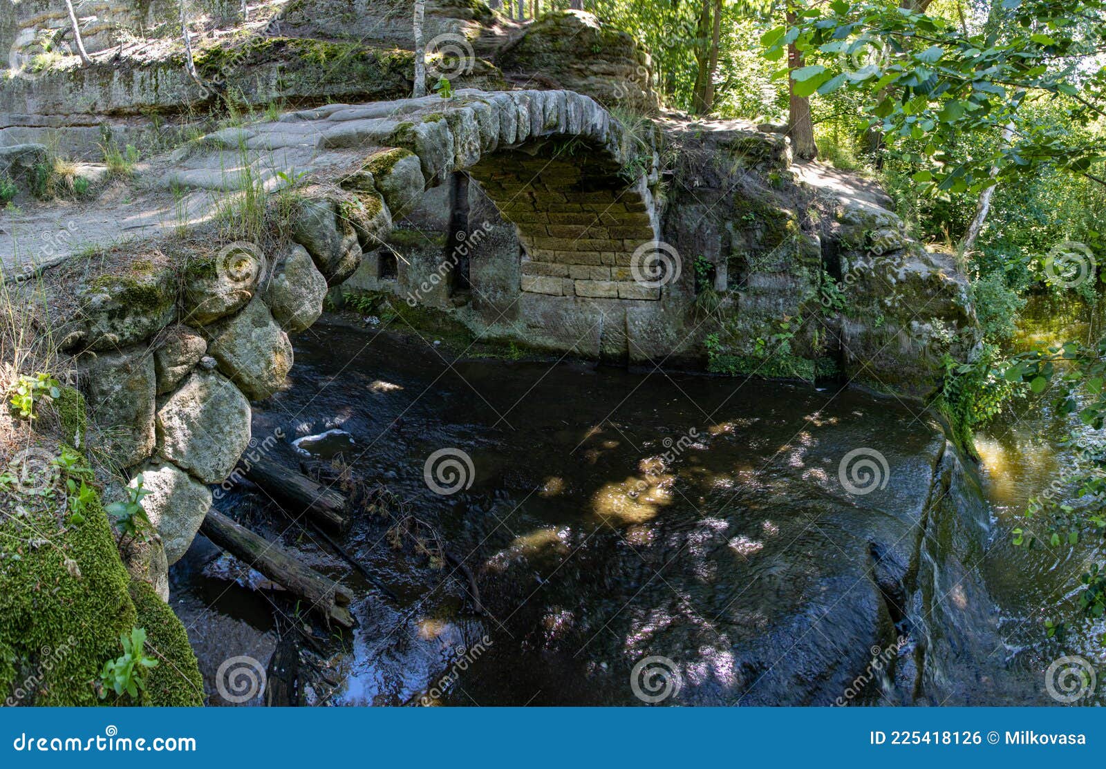 Old Stone Bridge Over a Stream in the Woods Stock Photo - Image of ...