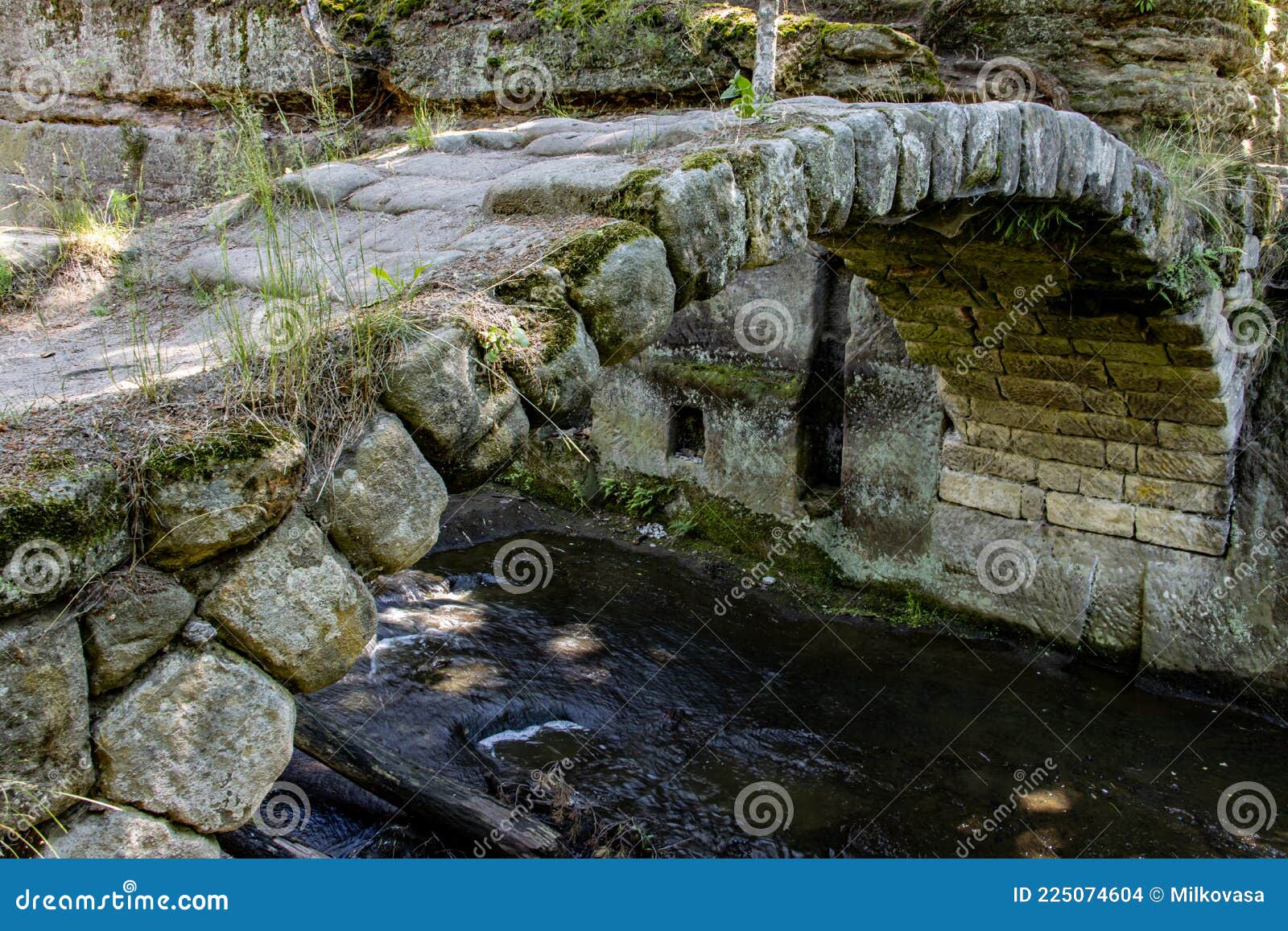 Old Stone Bridge Over a Stream in the Woods Stock Photo - Image of ...
