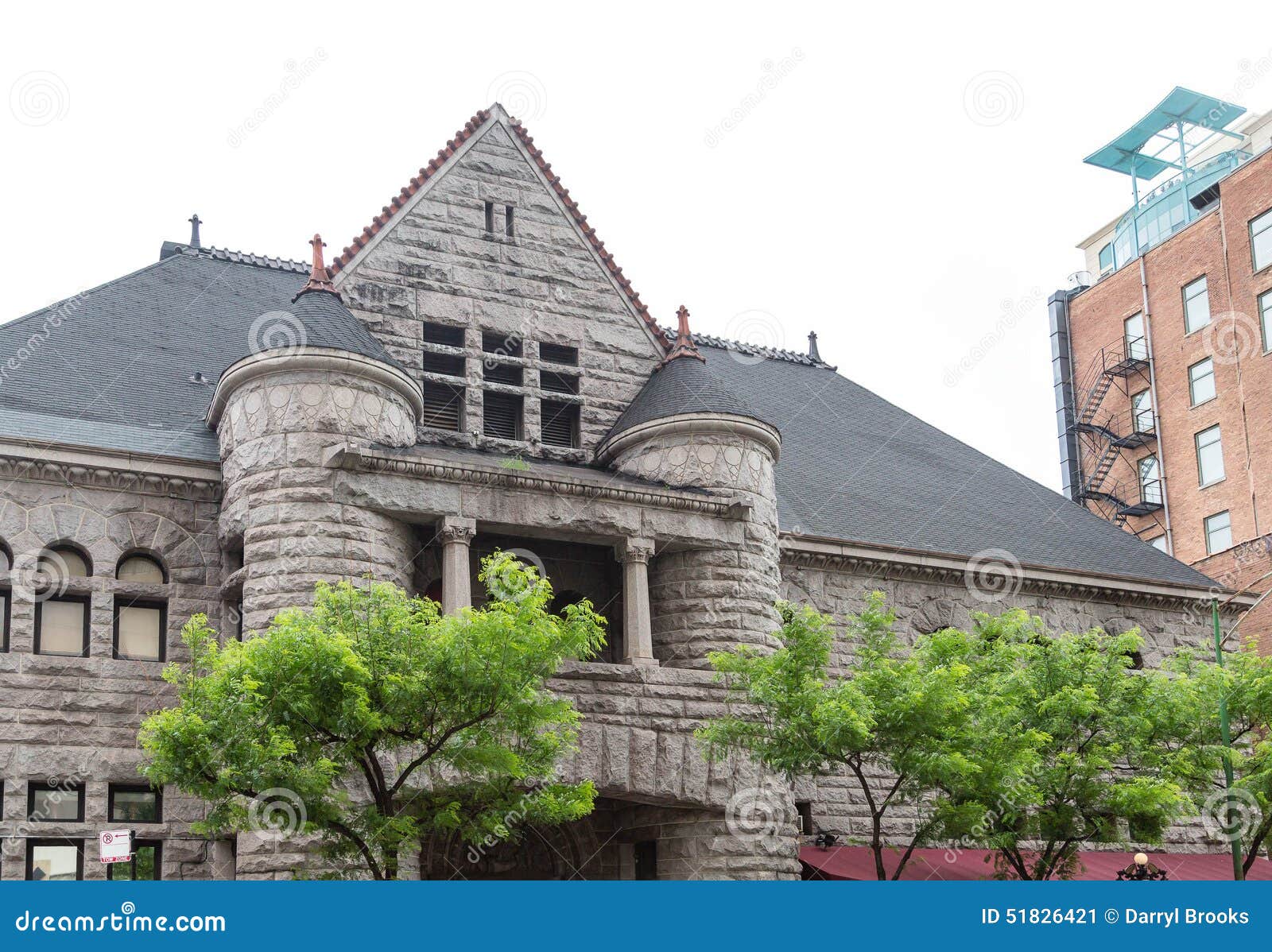Old Stone Building Iwth Round Turrets Stock Image - Image of building ...