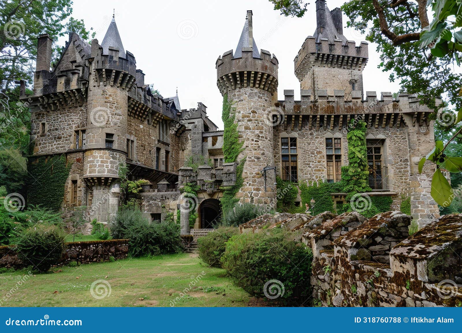 Old Stone Castle Featuring Multiple Windows and Tall Towers, an Ancient ...
