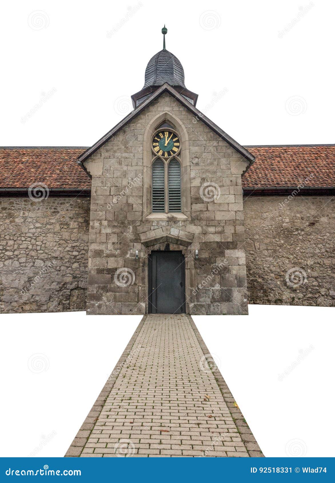 The Old Stone Chapel on White Background, Isolated Stock Image - Image ...