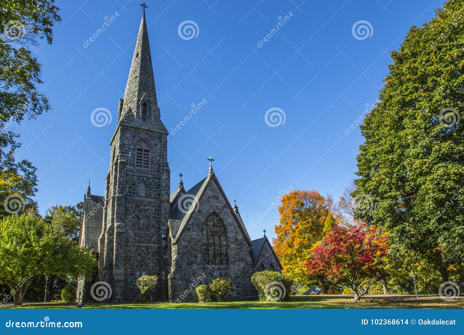 Old Stone Church in Fall stock photo. Image of colorful - 102368614