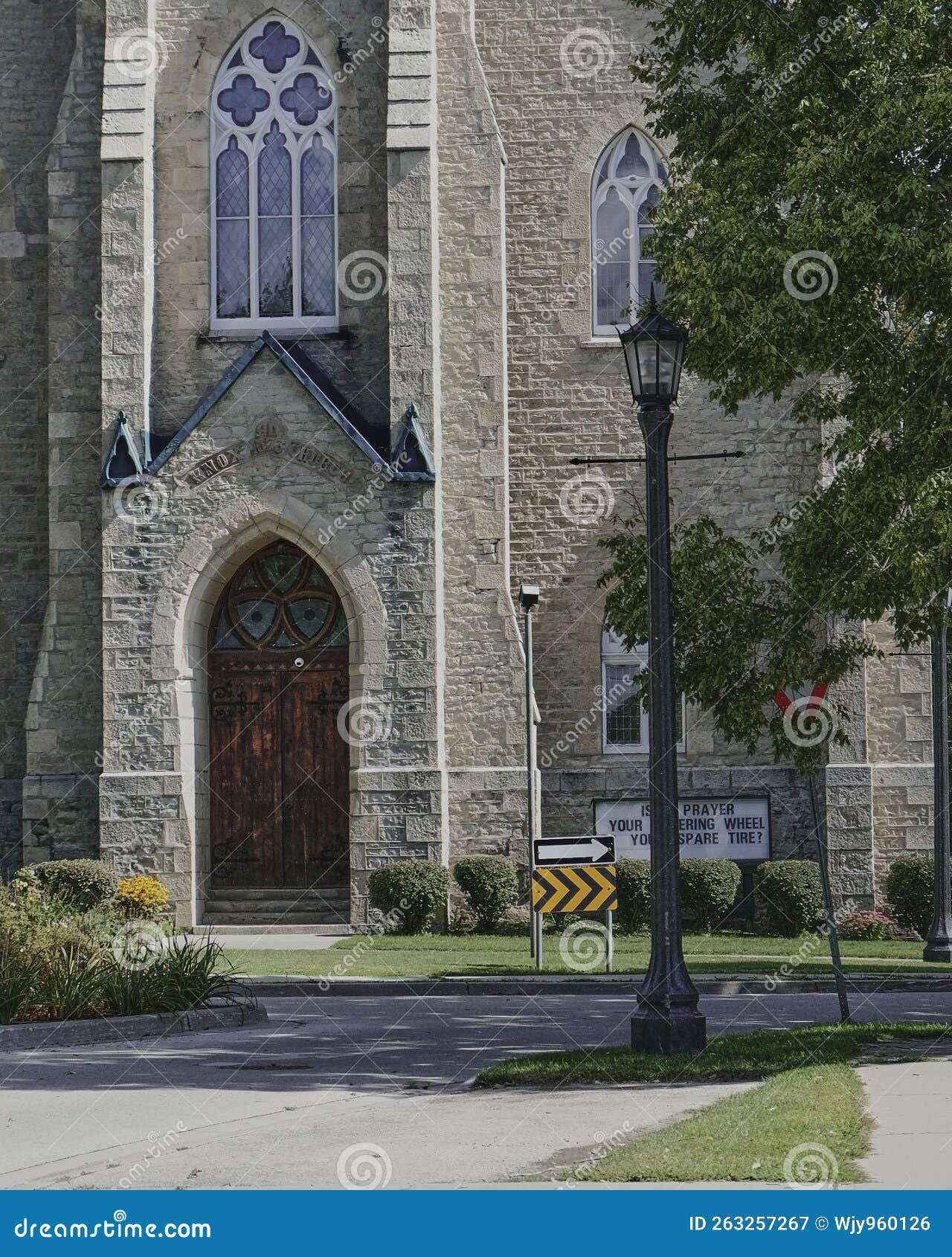 Old stone church stock image. Image of tree, steeple - 263257267