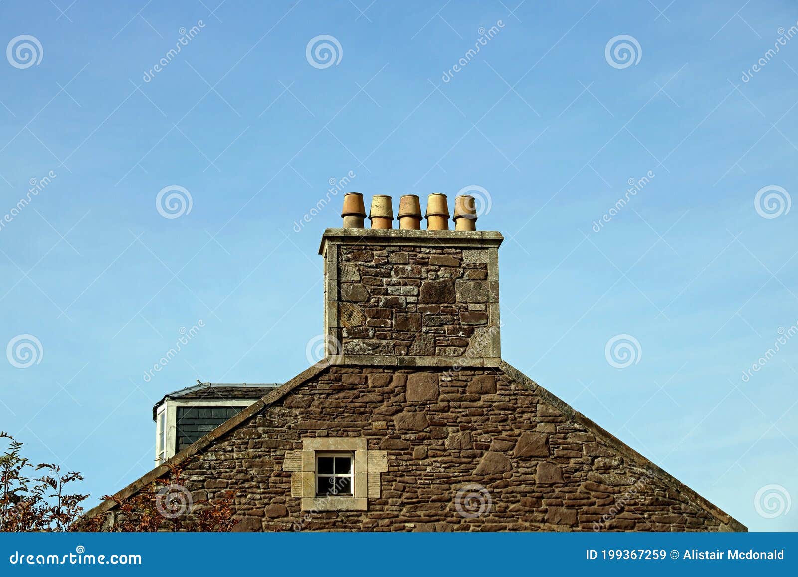Old Stone Cottage Chimney Head and Gable Stock Image - Image of ...