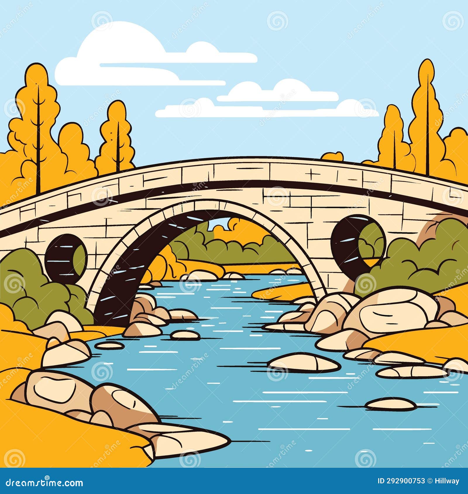 Old Stone Footbridge Over River Vector in Cartoon Style Stock ...