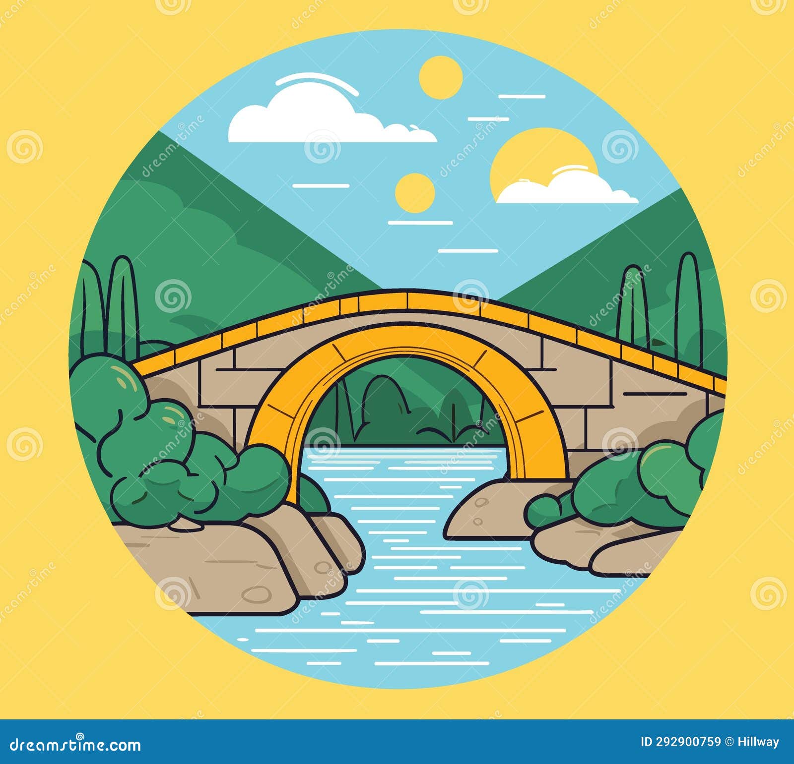 Old Stone Footbridge Over River Vector in Cartoon Style Stock Vector ...