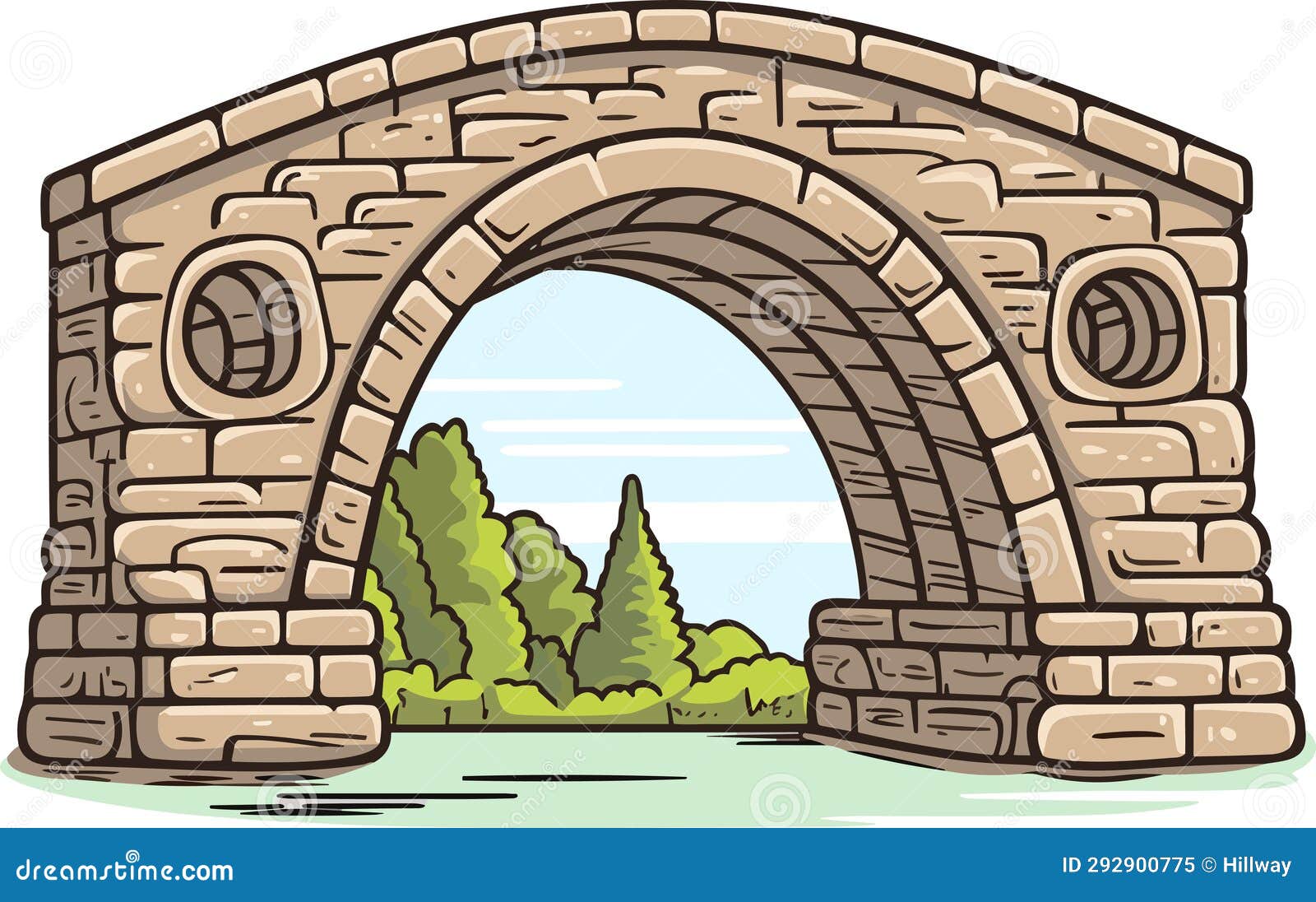 Old Stone Footbridge Over River Vector in Cartoon Style Stock Vector ...