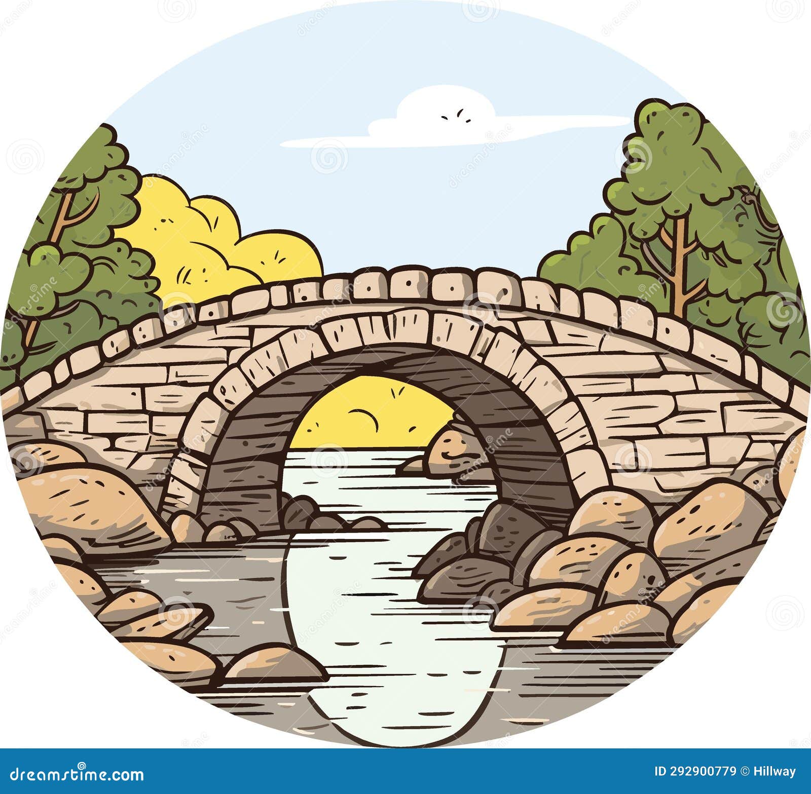 Old Stone Footbridge Over River Vector in Cartoon Style Stock ...