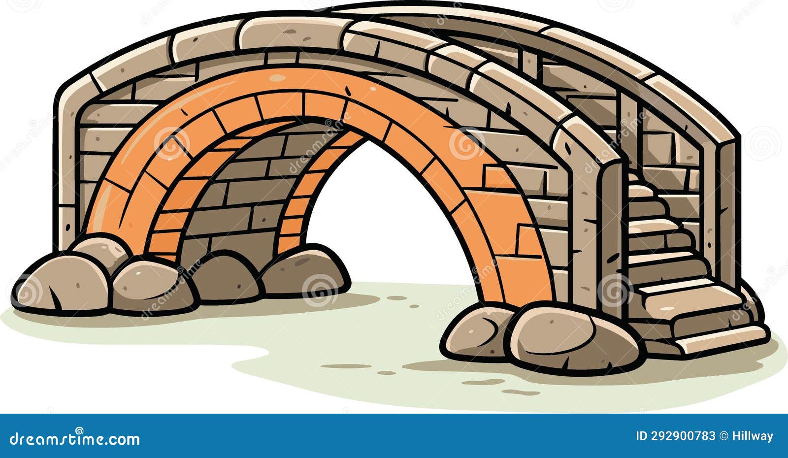 Old Stone Footbridge Over River Vector in Cartoon Style Stock ...