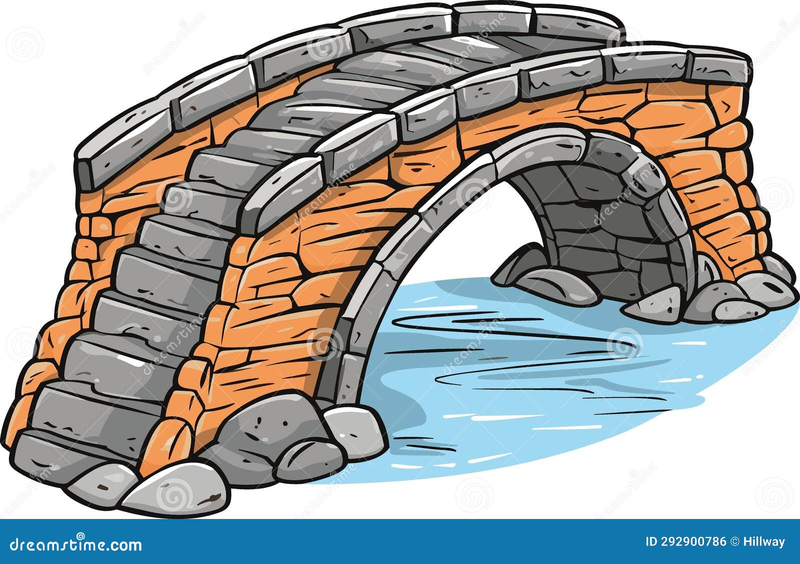 Old Stone Footbridge Over River Vector in Cartoon Style Stock ...
