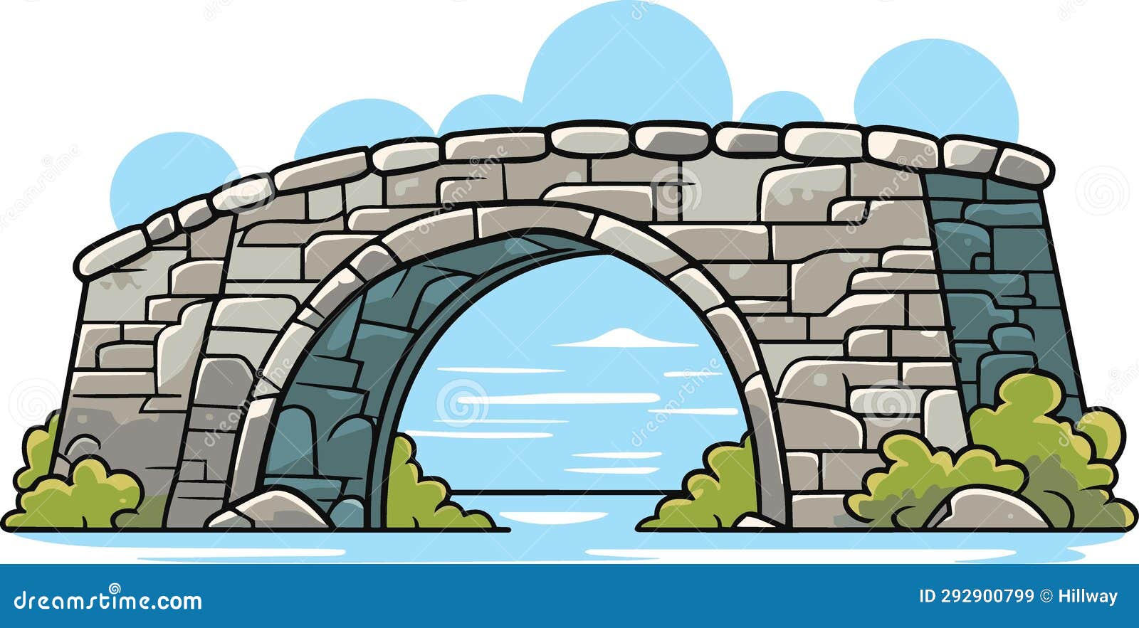 Old Stone Footbridge Over River Vector in Cartoon Style Stock ...