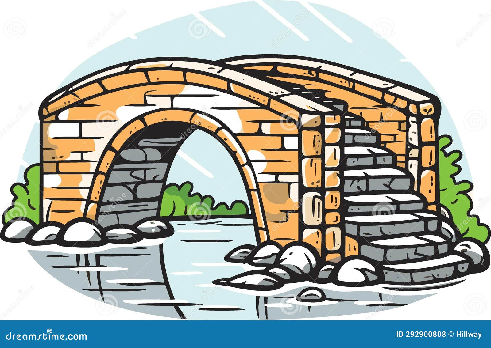 Old Stone Footbridge Over River Vector in Cartoon Style Stock ...