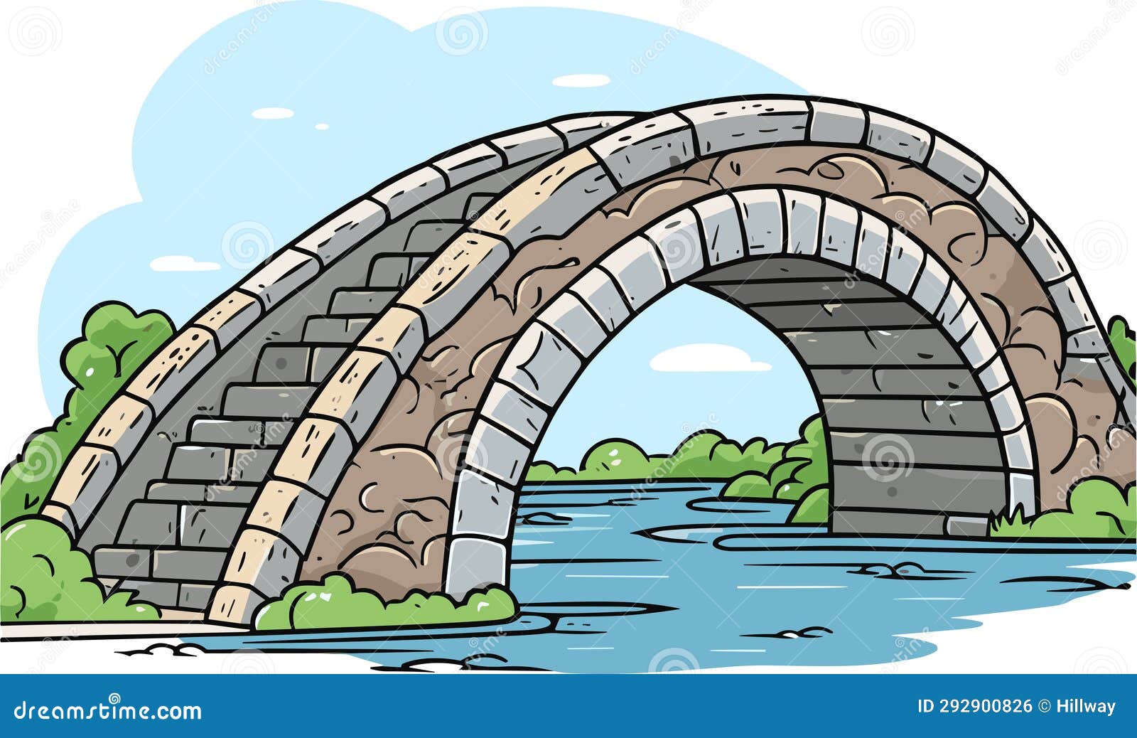 Old Stone Footbridge Over River Vector in Cartoon Style Stock ...