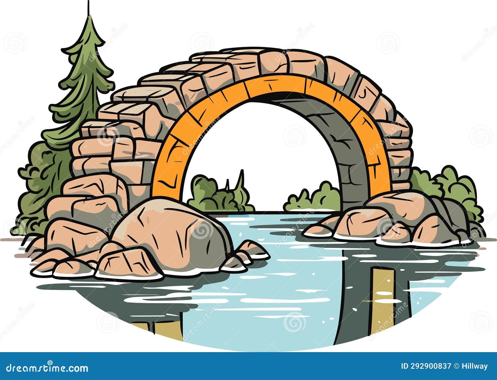 Old Stone Footbridge Over River Vector in Cartoon Style Stock Vector ...