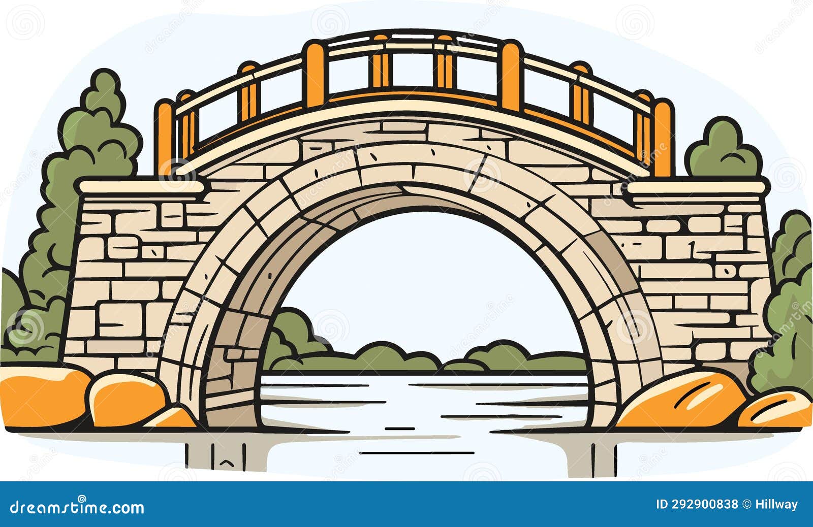 Old Stone Footbridge Over River Vector in Cartoon Style Stock ...