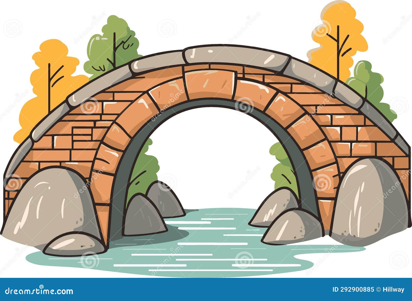 Old Stone Footbridge Over River Vector in Cartoon Style Stock Vector ...