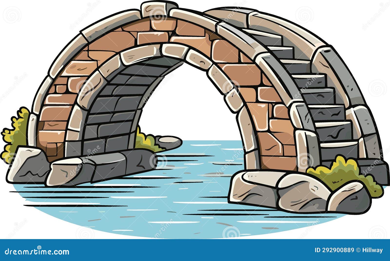 Old Stone Footbridge Over River Vector in Cartoon Style Stock ...